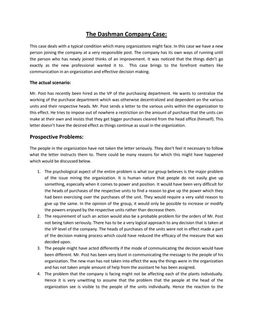 Dashman company Case Analysis | PDF | Business Administration | Business