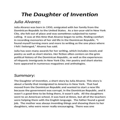 The Daughter of Invention by Julia Alvarez | DOCX