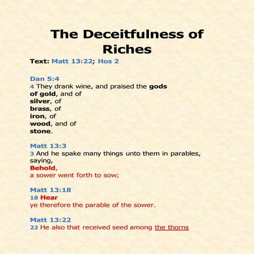 The Deceitfulness of Riches | PDF
