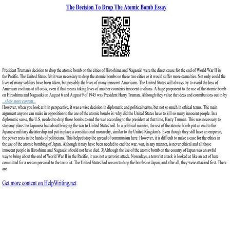 The Decision To Drop The Atomic Bomb Essay | PDF | Chemistry | Science