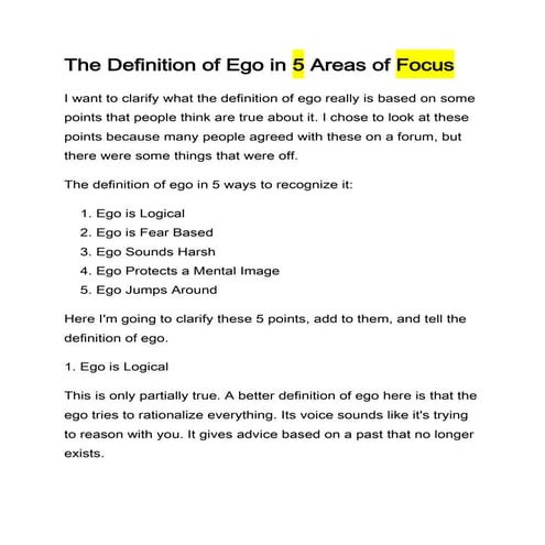 The definition of ego in 5 areas of focus | PDF