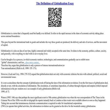 The Definition Of Globalization Essay | PDF