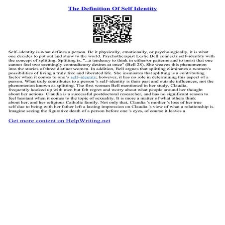 The Definition Of Self Identity | PDF
