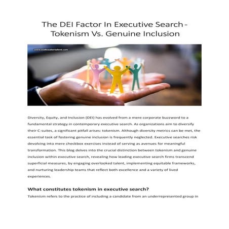 The DEI Factor In Executive Search - Tokenism Vs. Genuine Inclusion | PDF