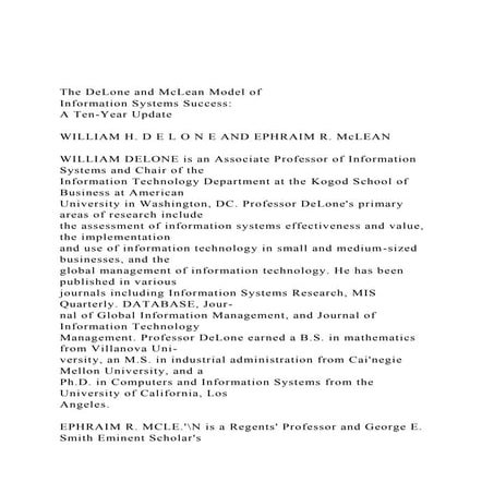 The DeLone and McLean Model ofInformation Systems Success.docx