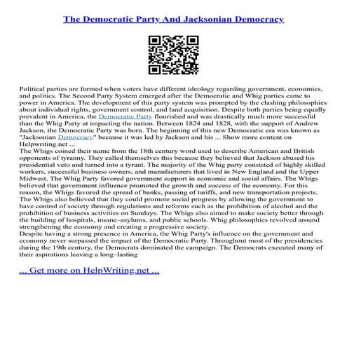 The Democratic Party And Jacksonian Democracy | PDF