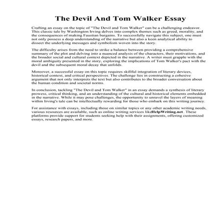 The Devil And Tom Walker Essay | PDF