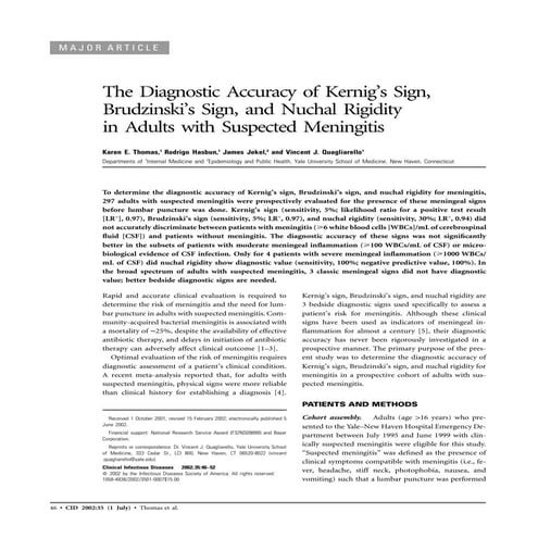The Diagnostic Accuracy of Kernig’s Sign, Brudzinski’s Sign, and Nuchal ...