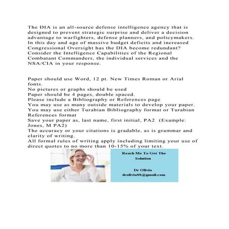 The DIA is an all-source defense intelligence agency that is designe.docx