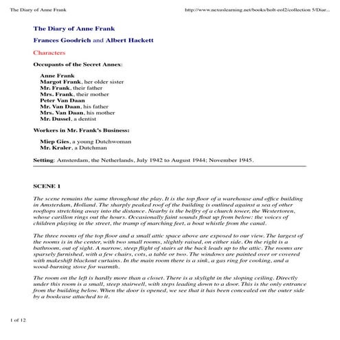 The diary of anne frank act 1 scene 1 3 | PDF