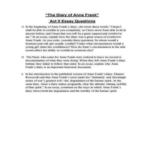 The diary of anne frank act ii essay questions | DOCX