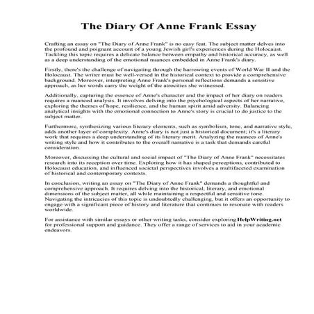 The Diary Of Anne Frank Essay. Eastern University | PDF | Fiction ...