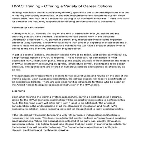 HVAC Training - Offering a Variety of Career Options | PDF