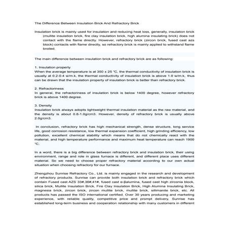 The difference between insulation brick and refractory brick | DOC