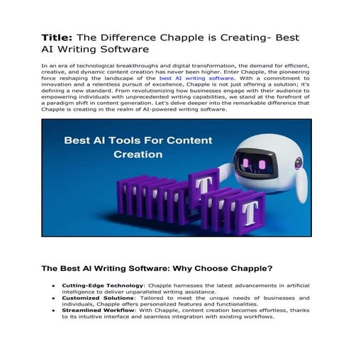 The Difference Chapple is Creating - Best AI Writing Software | PDF