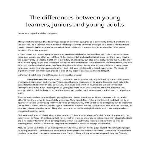 The differences between young, teenage and adult learners | DOCX