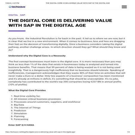 SAP HANA Smart Digital Core Enterprises | DOCX