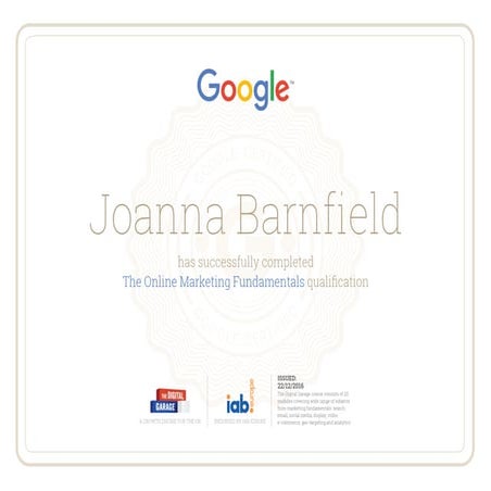 The digital garage certification joanna barnfield | PDF