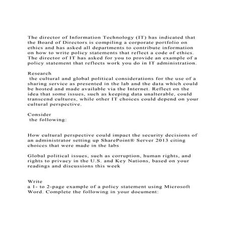 The director of Information Technology (IT) has indicated that t.docx | Computing | Technology ...