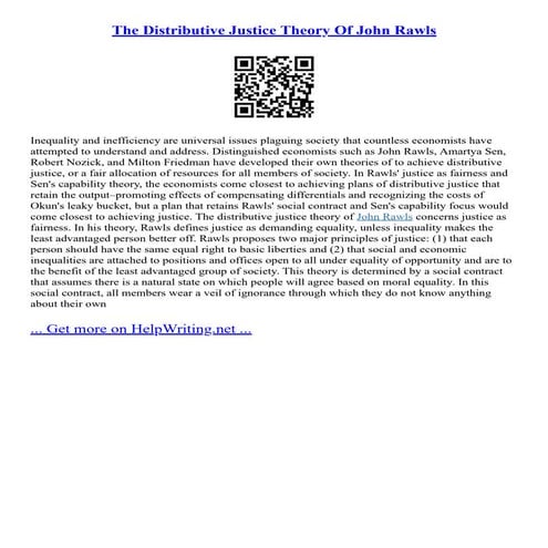 The Distributive Justice Theory Of John Rawls | PDF