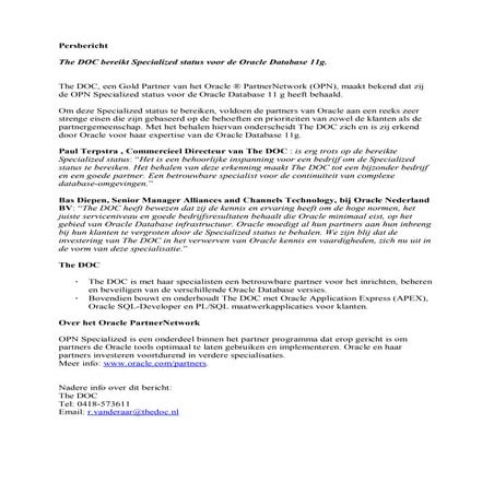 The DOC - Oracle Database Specialization (NL) | PDF