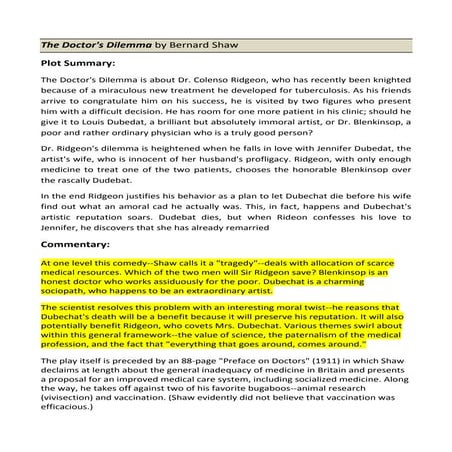 The doctor dilemma: summary & commentry | PDF