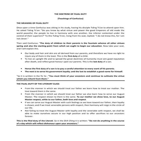 The Doctrine of Filial Duty - Teachings of Confucius | PDF | Family and ...