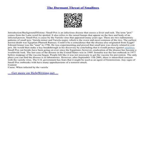 The Dormant Threat Of Smallpox | PDF