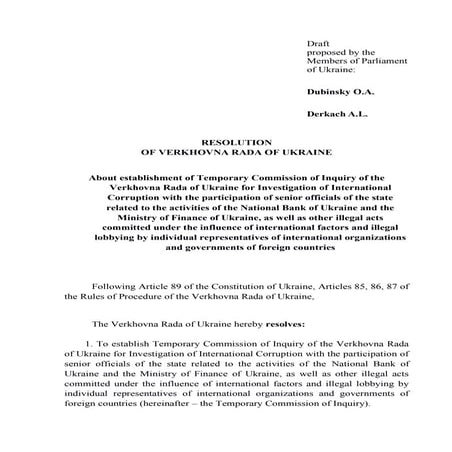 The draft Resolution About Establishment of Temporary Commission of ...