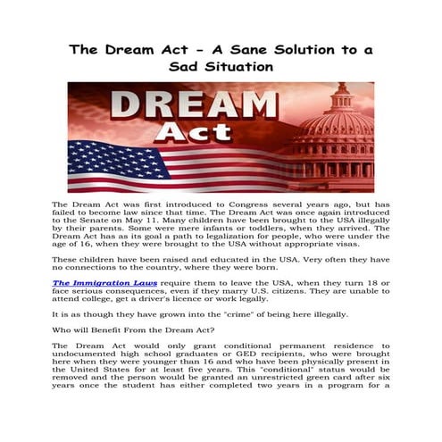 The dream act - A sane solution to a sad situation | PDF