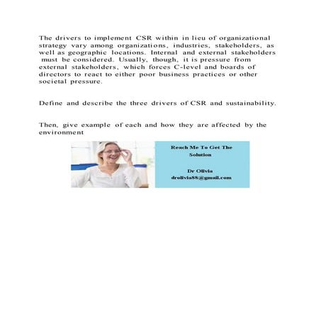 The drivers to implement CSR within in lieu of organizational strate | DOCX