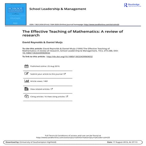 The effective teaching of mathematics a review of research | PDF