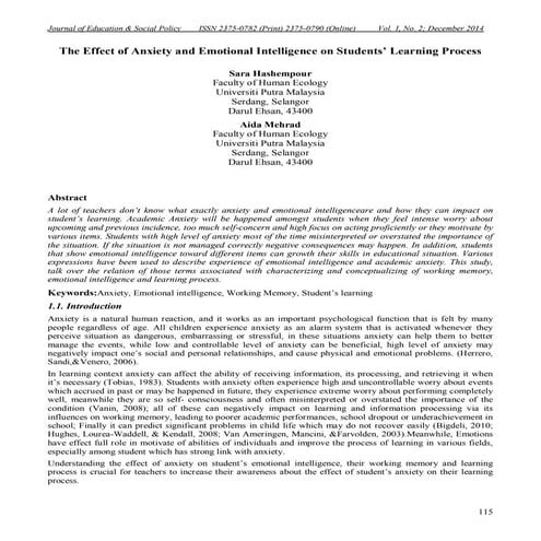 The effect of anxiety and emotional intelligence on students’ learning ...
