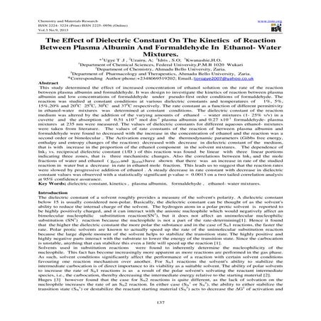 The effect of dielectric constant on the kinetics of reaction between ...