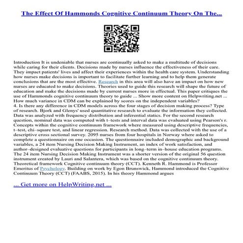 The Effect Of Hammonds Cognitive Continuum Theory On The... | PDF