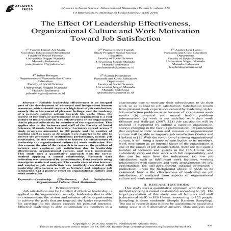 The effect of leadership effectiveness, organizational culture and work motivation toward job ...
