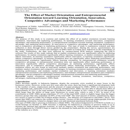 The effect of market orientation and entrepreneurial orientation toward learning orientation ...