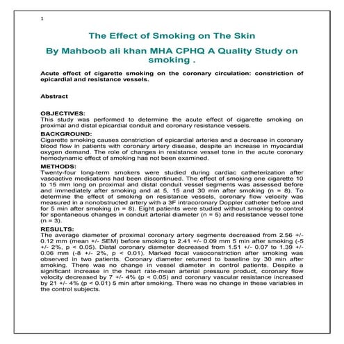 The effect of smoking on the blood vessels. | PDF