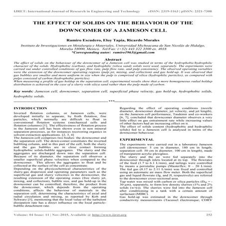 The effect of solids on the behaviour of the downcomer of a jameson ...