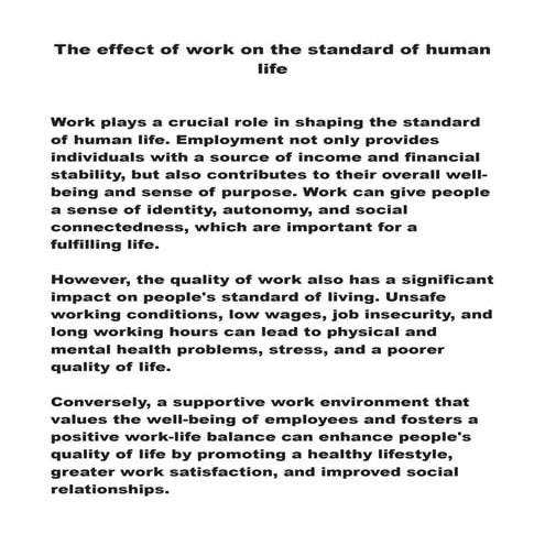 The effect of work on the Standard of human life | PDF
