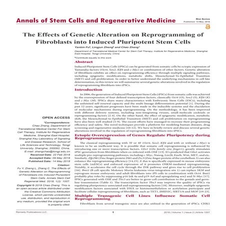 The Effects Of Genetic Alteration On Reprogramming Of Fibroblasts Into Induced Pluripotent Stem