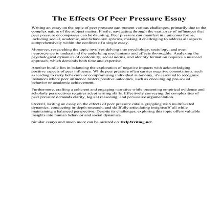 The Effects Of Peer Pressure Essay | PDF