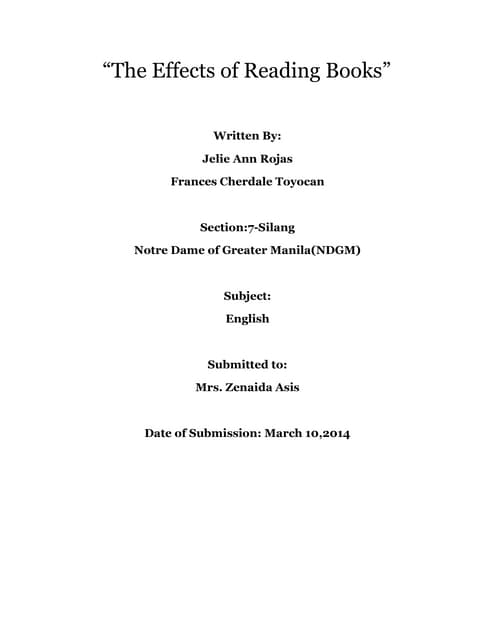 Different benefits of reading books | PPT