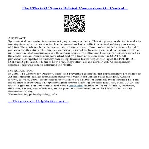 The Effects Of Sports Related Concussions On Central... | PDF
