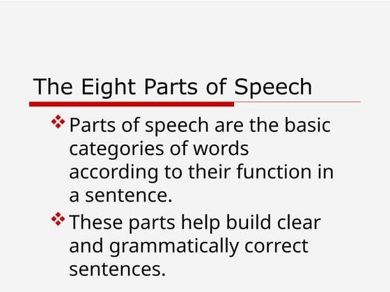 8 parts of speech ppt | PDF