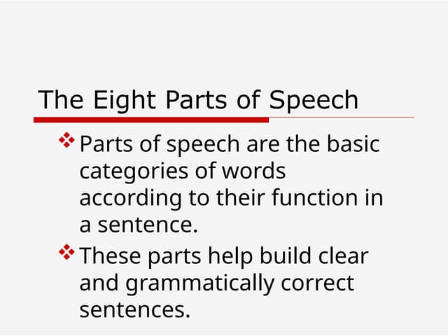 8 parts of speech ppt | PDF