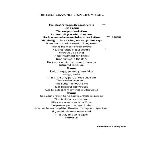 The electromagnetic spectrum song | DOCX