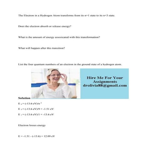 The Electron In A Hydrogen Atom Transforms From Its N 1 State To Its N Docx
