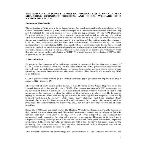 The end of gdp (gross domestic product) as a paradigm in measuring ...