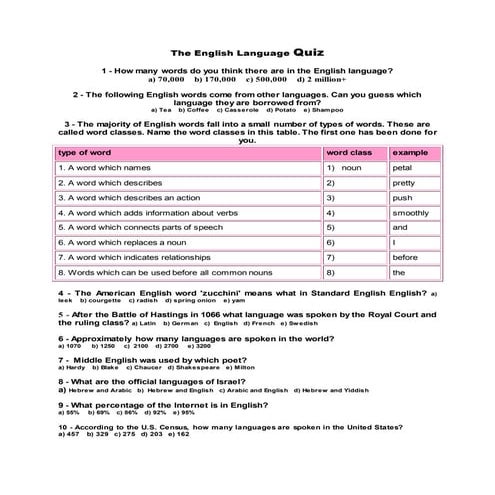 The english language quiz | PDF
